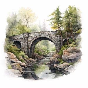 Old Stone Bridge, Printable Watercolor Clipart, 10 High Quality ...
