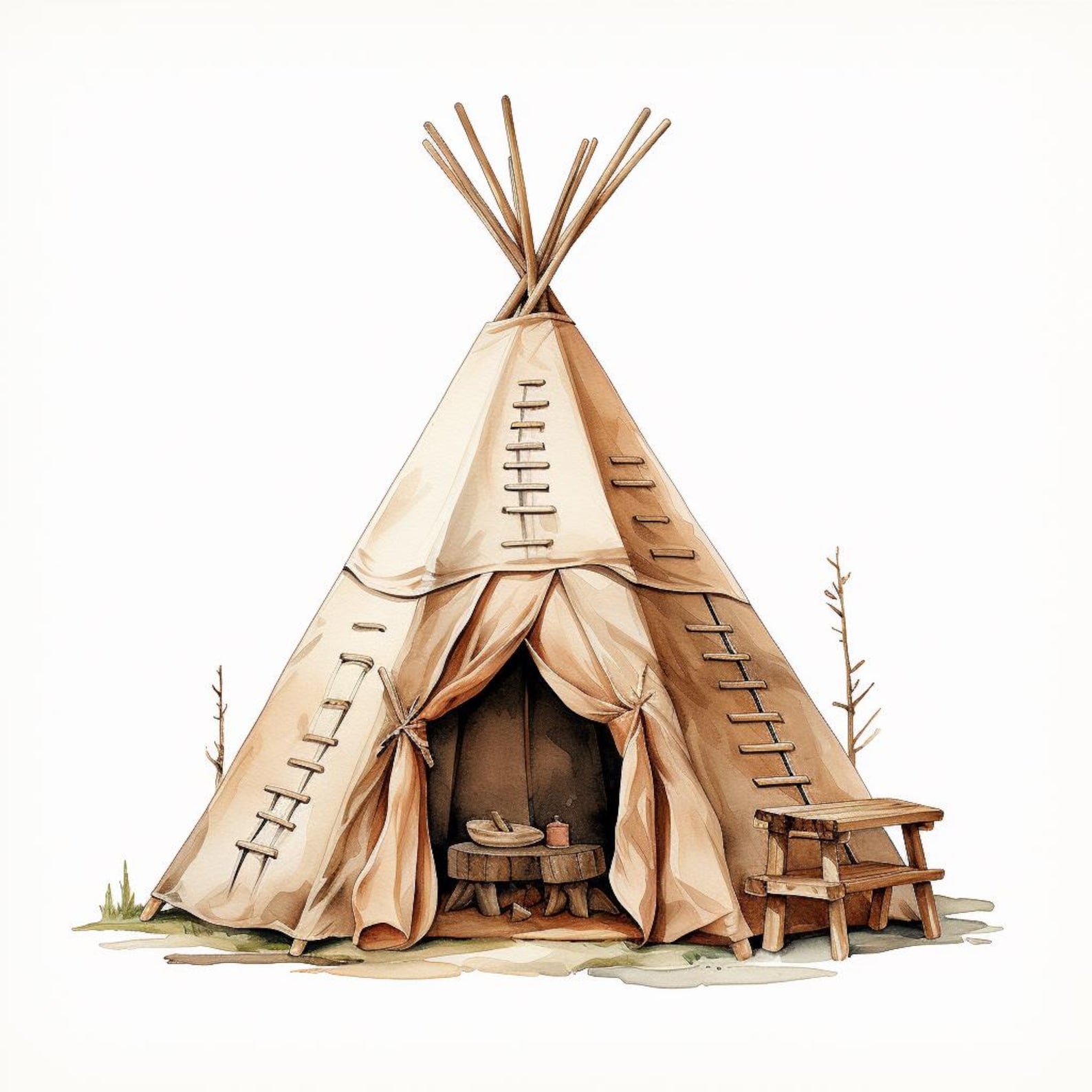 Indian Teepee Tent, Printable Watercolor Clipart, 10 High Quality ...