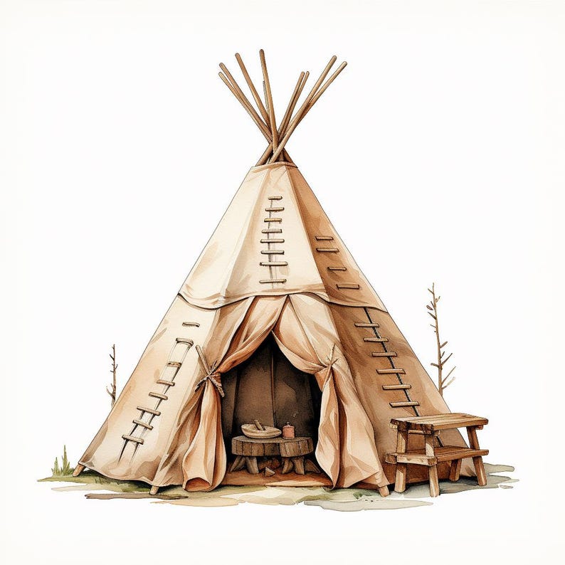 Indian Teepee Tent, Printable Watercolor Clipart, 10 High Quality ...