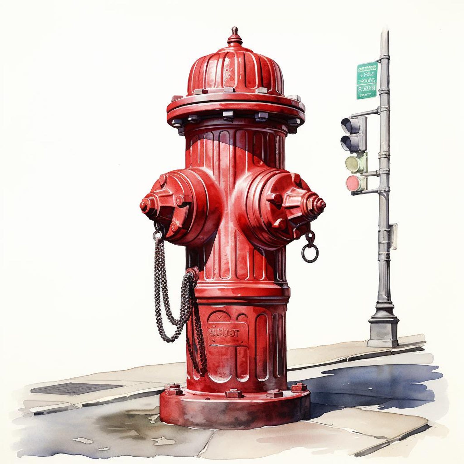 Red Fire Hydrant, Printable Watercolor Clipart Bundle, 10 High Quality ...