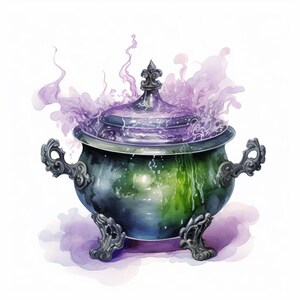 Cauldron With Magic Potion, Printable Watercolor Clipart Bundle, 10 ...