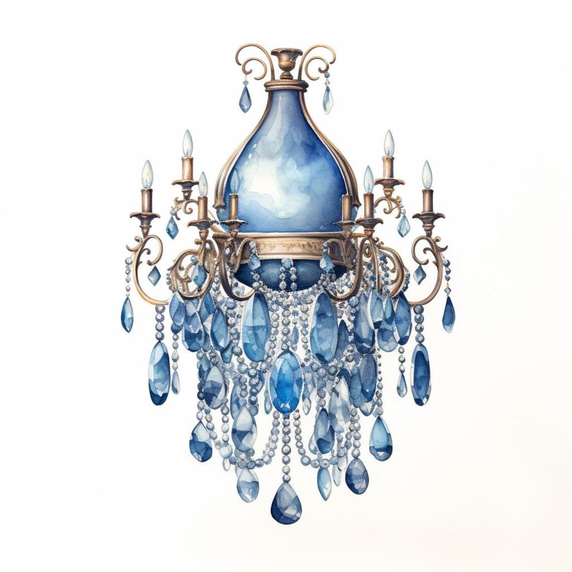 Elegant Chandelier, Printable Watercolor Clipart Bundle, 10 High ...
