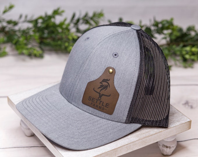 Custom Cattle Tag Hat, Hat, Cap, Leather Engraved, Leather Patch Hat ...