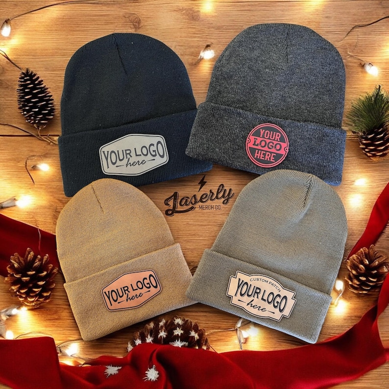 Custom Logo Beanies: Bulk Leather Patch Winter Hats - Etsy