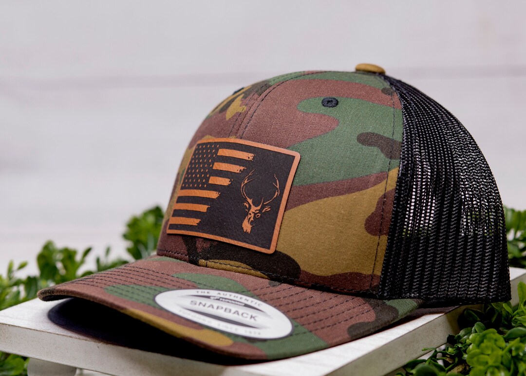 Deer Hunting Hat: American Flag Leather Patch, Camo Trucker Cap - Etsy