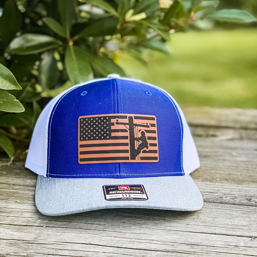 Lineman Hat, American Flag Lineman Hat, Hat, Cap, Leather Engraved ...