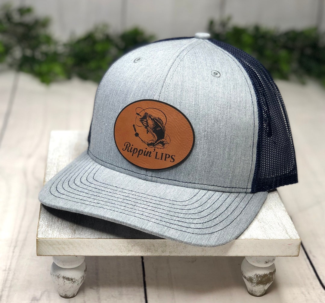 Bass Fishing Hat: Leather Engraved Patch, Ripping Lips Cap - Etsy