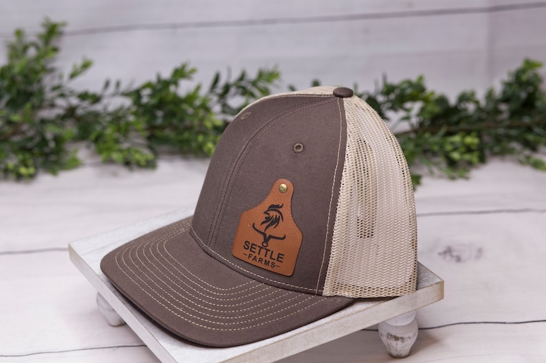 6 Custom Cattle Tag Hat, Hat , Cap, Leather Engraved, Leather Patch Hat ...