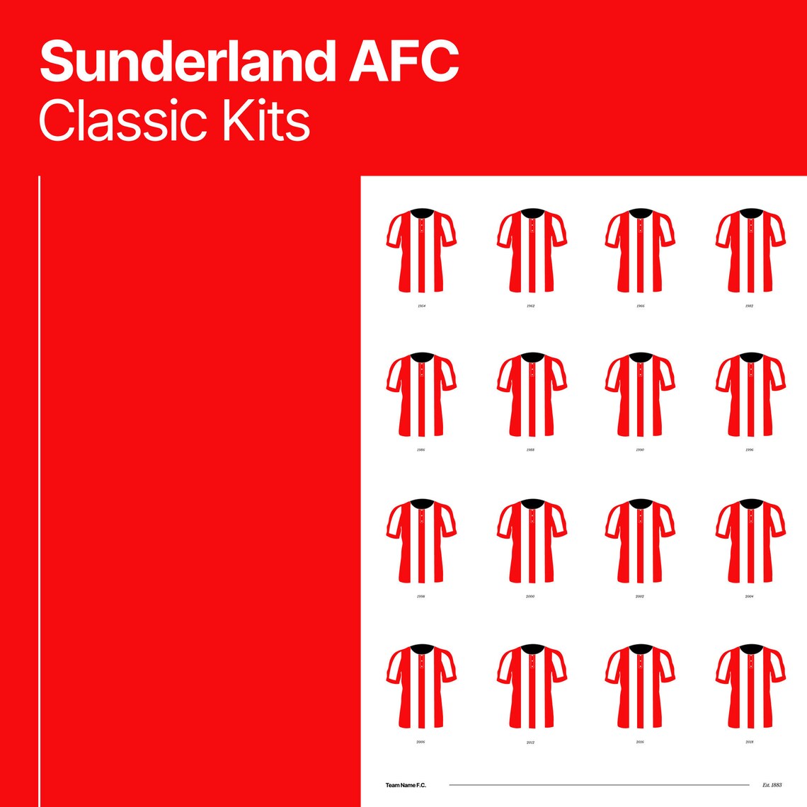 Sunderland AFC Classic Kits - 1879 to 2021 - A3/A4 Poster - Football ...