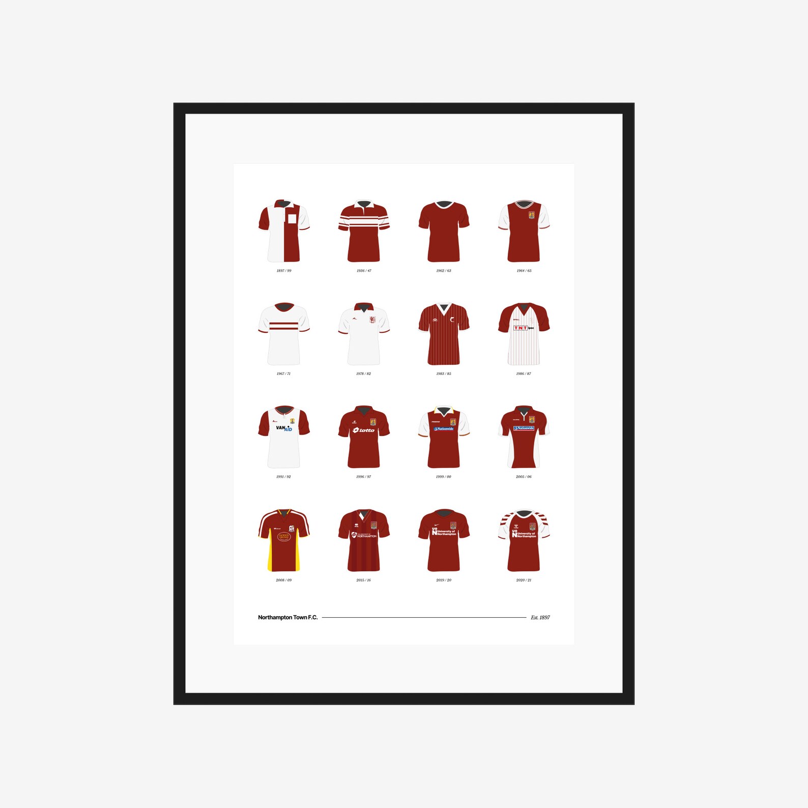 Northampton Town FC Classic Kits 1897 to 2021 A3/A4 Poster Football ...