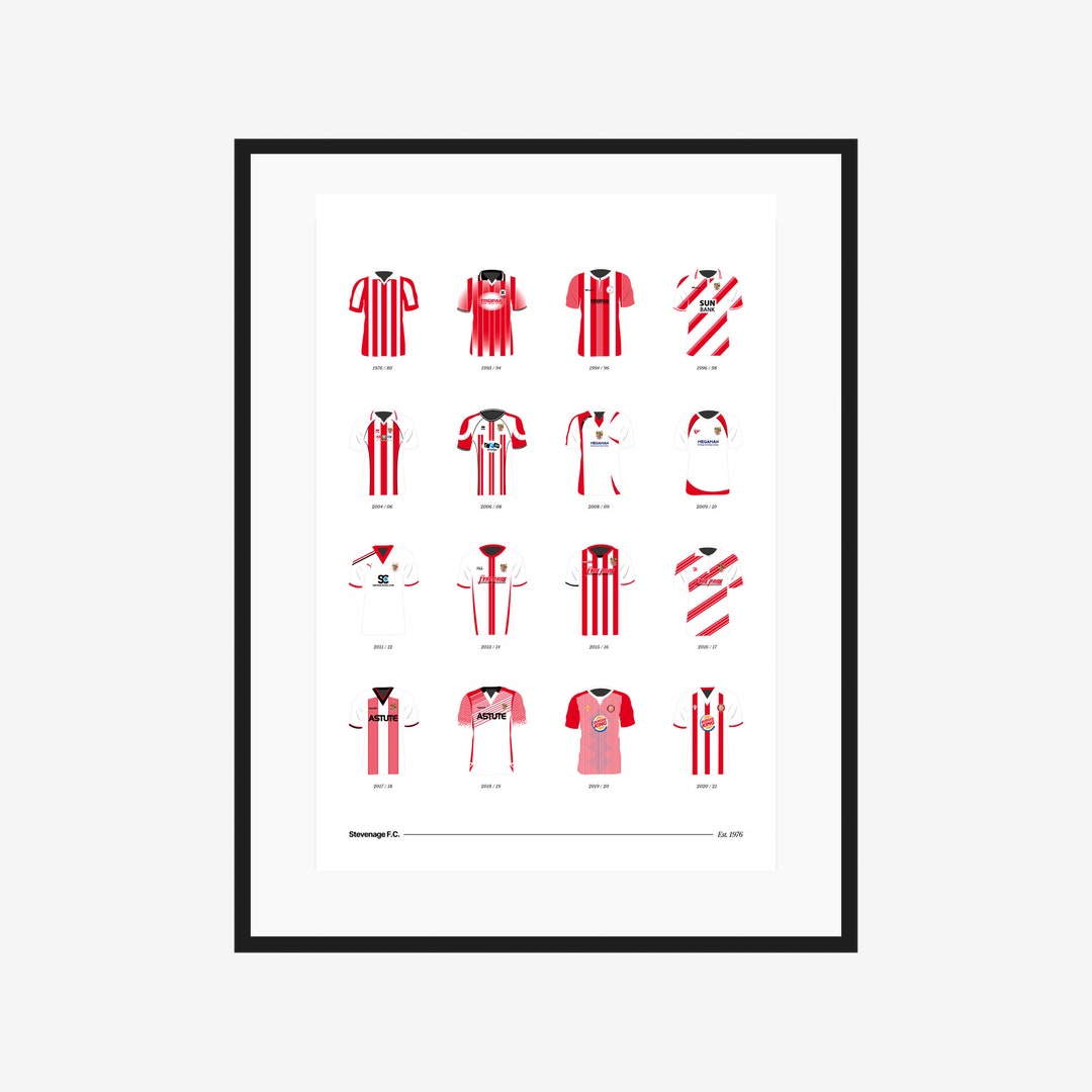 Stevenage FC Classic Kits - 1976 to 2021 - A3/A4 Poster - Football Team ...