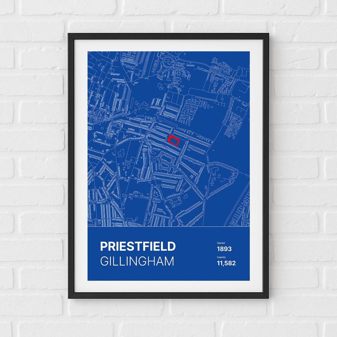 Priestfield Stadium - Minimalist Map Print/poster Gillingham Football ...