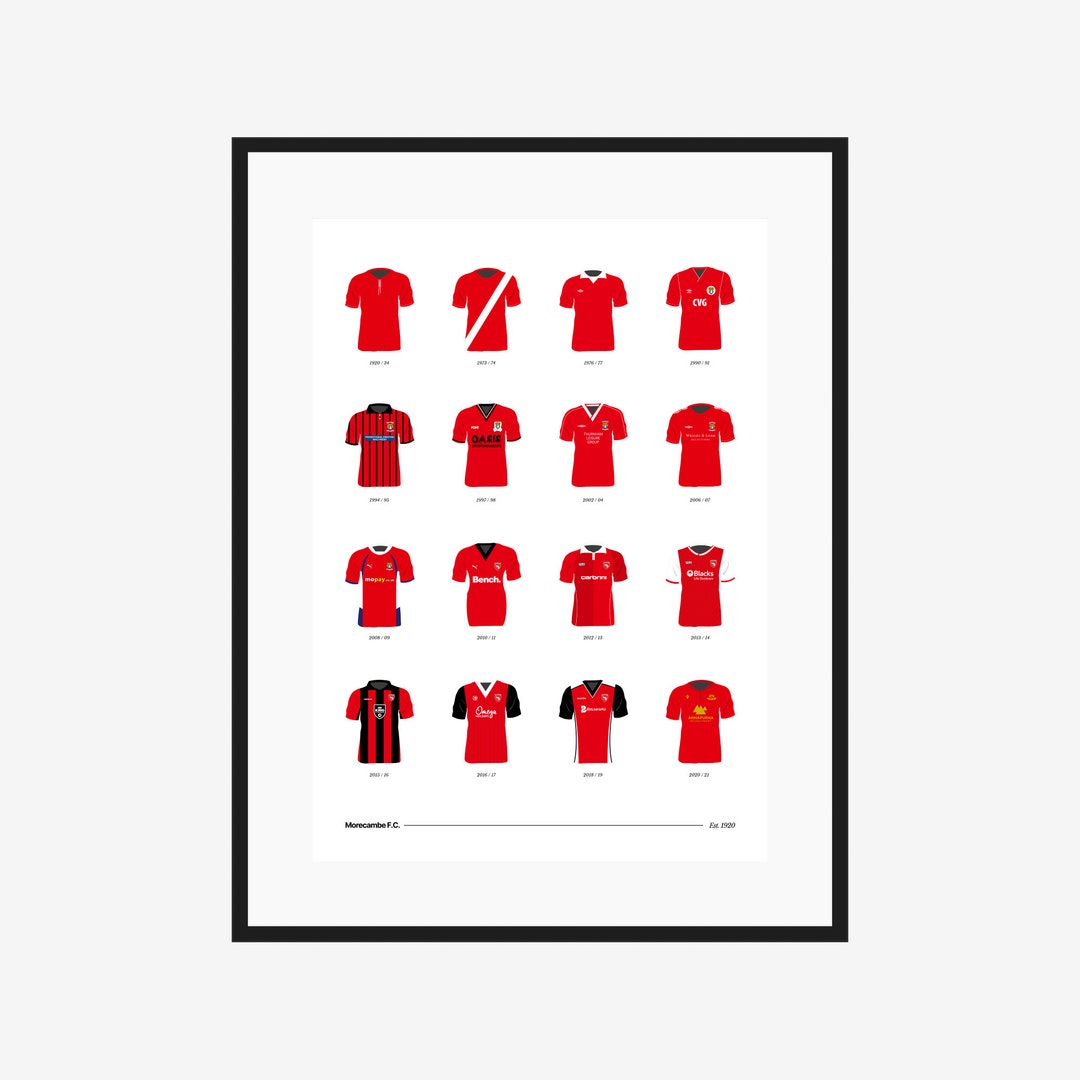 Morecambe FC Classic Kits - 1920 to 2021 - A3/A4 Poster - Football Team ...