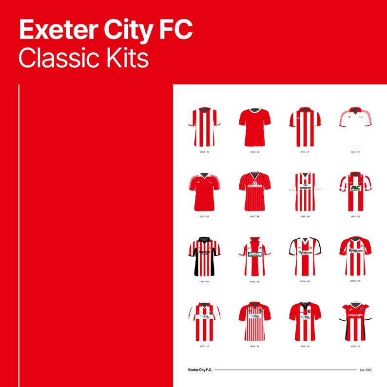 Exeter City FC Classic Kits - 1932 to 2021 - A3/A4 Poster - Football ...