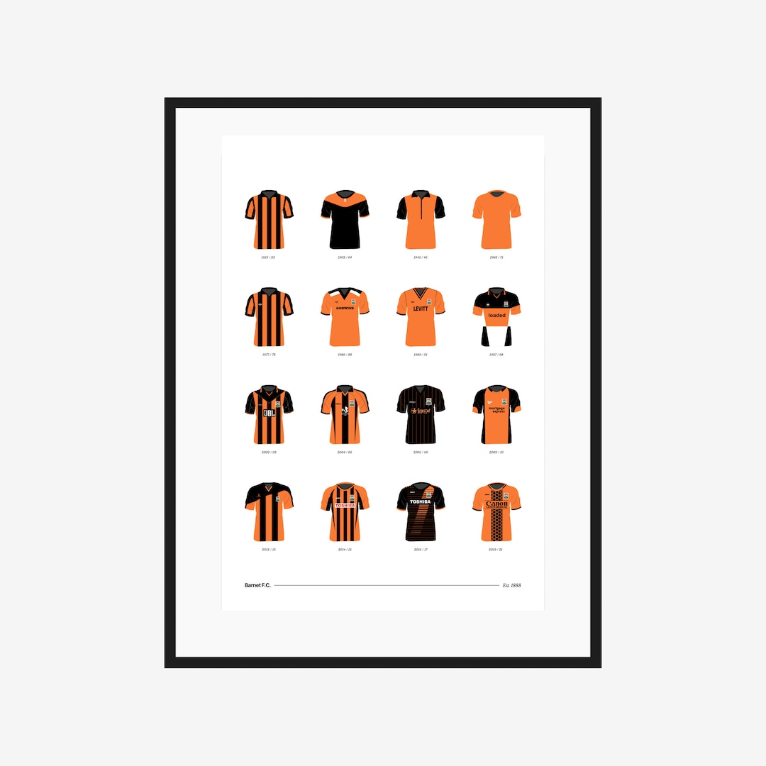 Barnet FC Classic Kits - 1909 to 2021 - A3/A4 Poster - Football Team ...