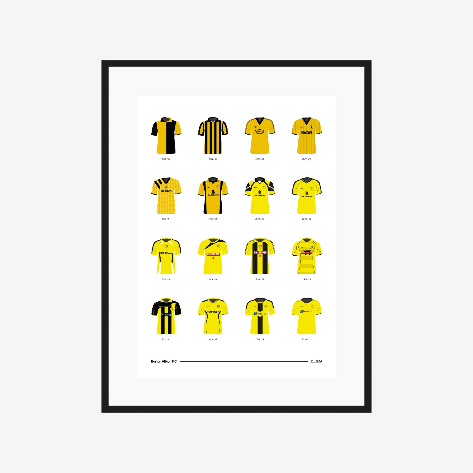 Burton Albion FC Classic Kits 1950 to 2021 A3/A4 Poster Football Team ...