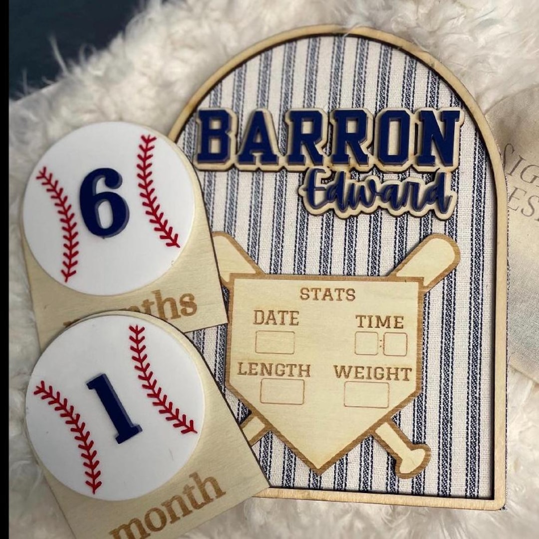 Personalized Baseball Baby Stats Sign & Milestone Discs | Nursery Decor ...