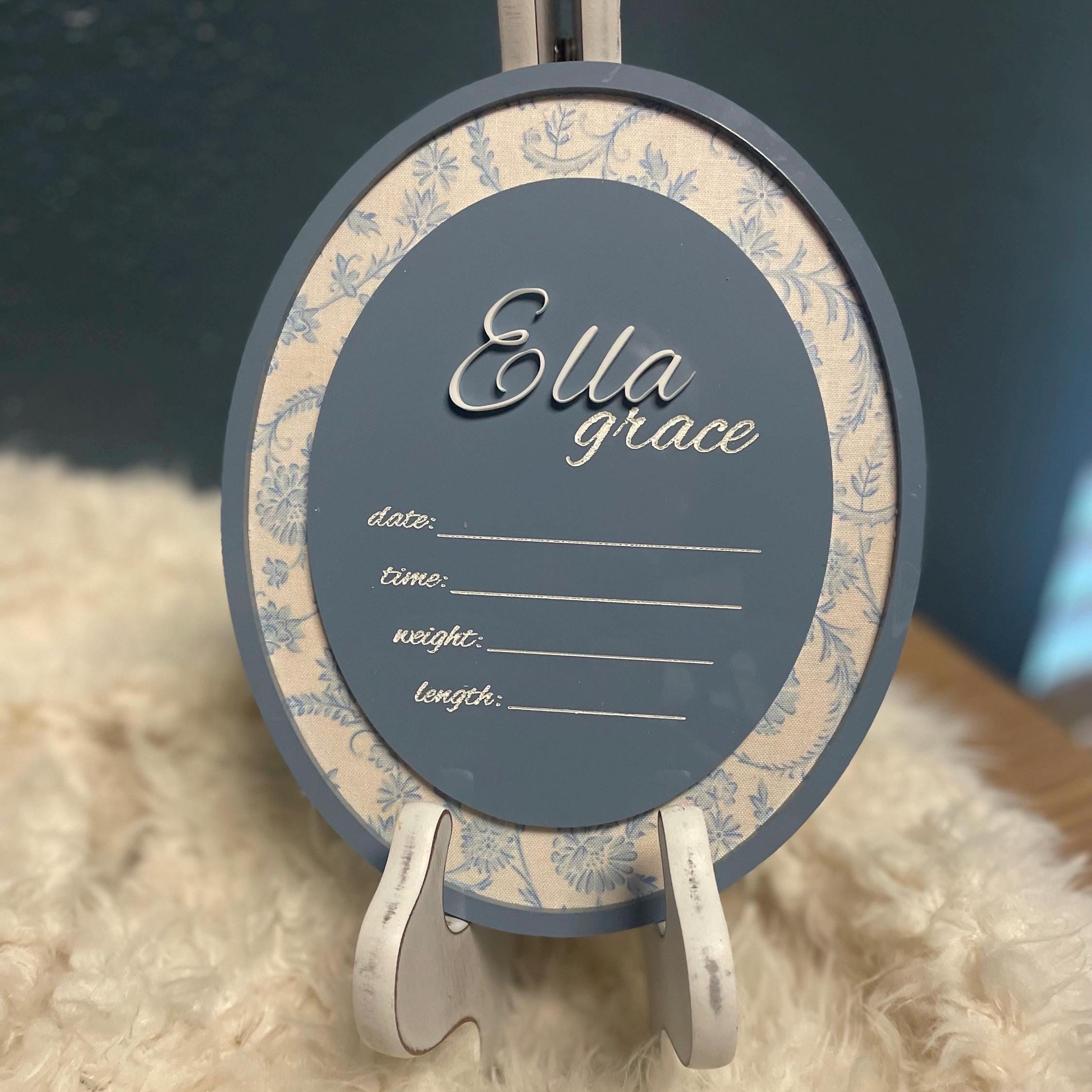 Floral Baby Name Sign: Smokey Blue Newborn Announcement, Wood Keepsake ...