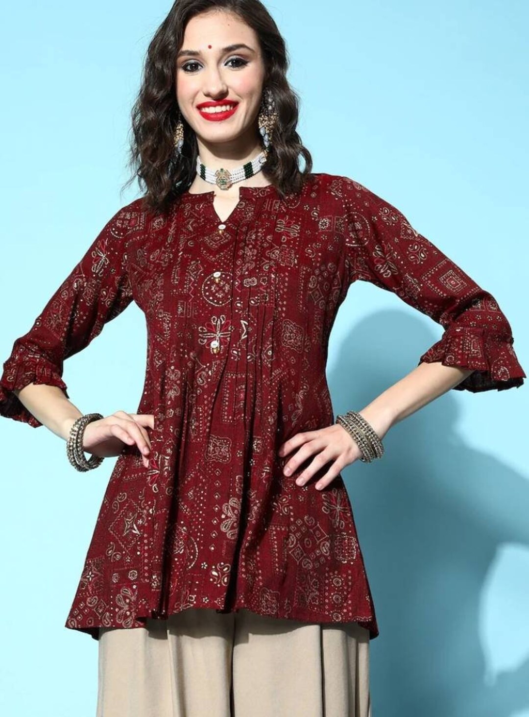Indian Tunics for Women Stunning Maroon Viscose Rayon Print - Etsy