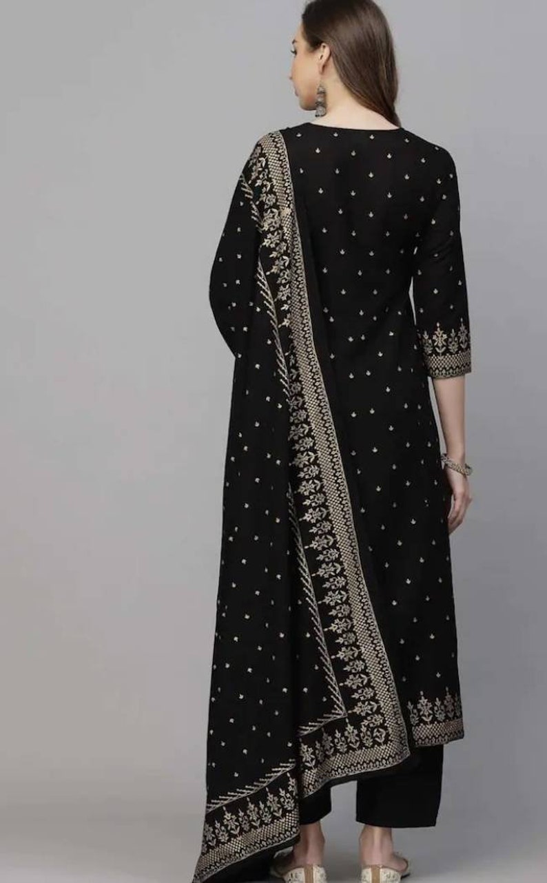 Black A-line Kurta Set Indian Dress Ethnic Wedding Dress Ethnic Printed ...