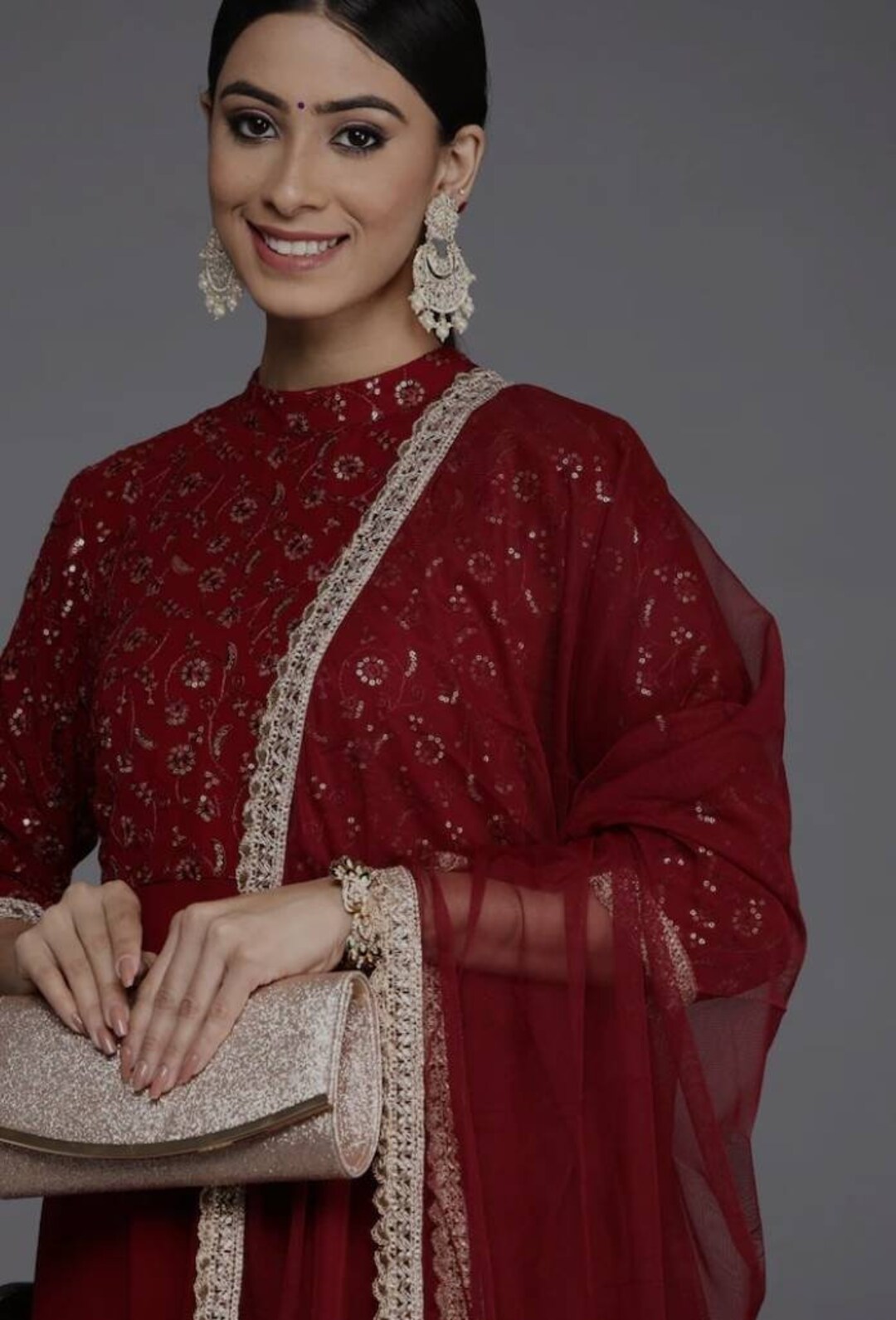 Anarkali Kurta Set Red Kurta Set Women Maroon Floral Embroidered ...