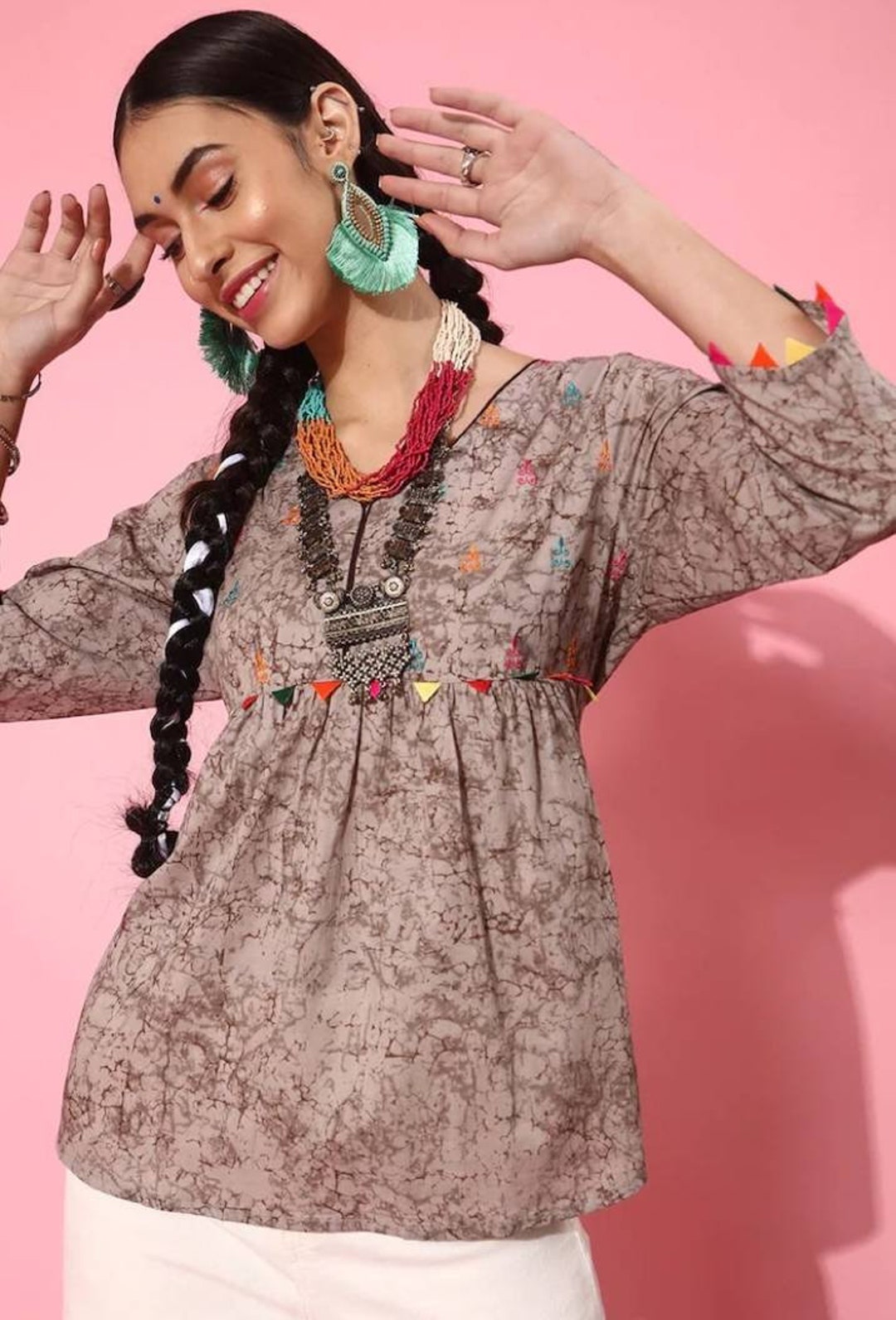 Pretty Pink Pure Cotton Short Kurti Tunic Top Indian Short - Etsy