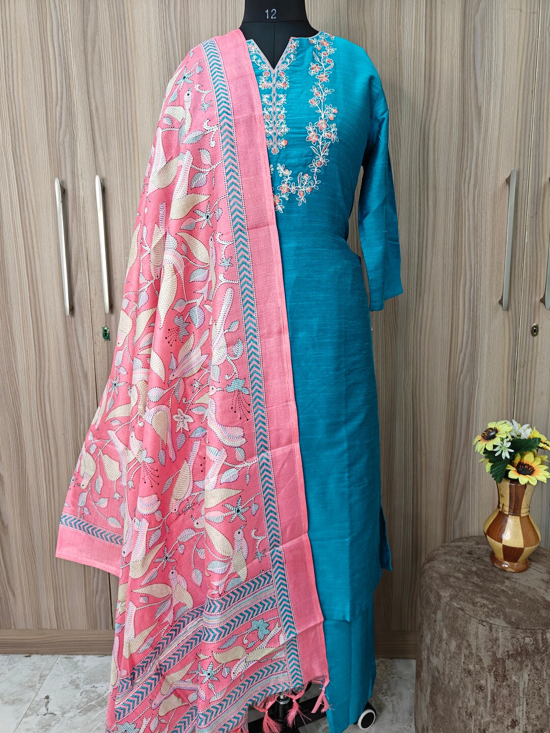 Silk Kurta Set Turquoise Blue Party Wear Indian Ethnic Outfit Pakistan ...