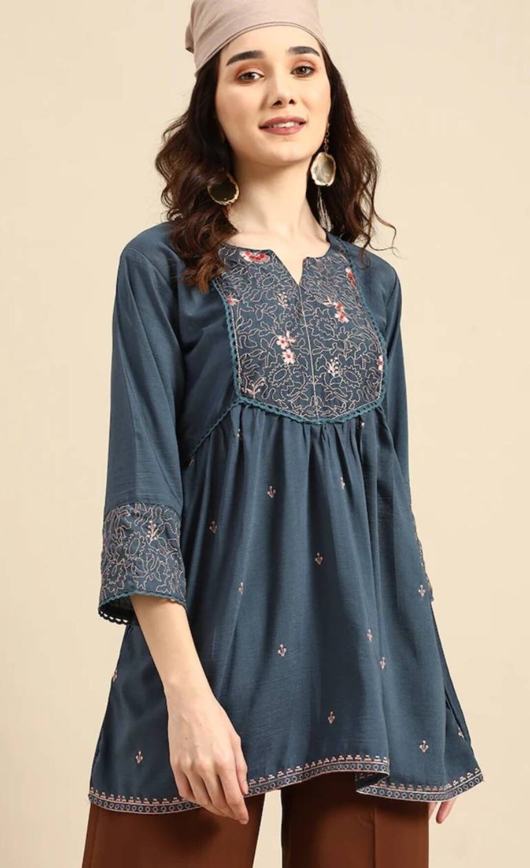 Indian Tunic Top Ethnic Kurti Teal Blue Embroidered - Etsy