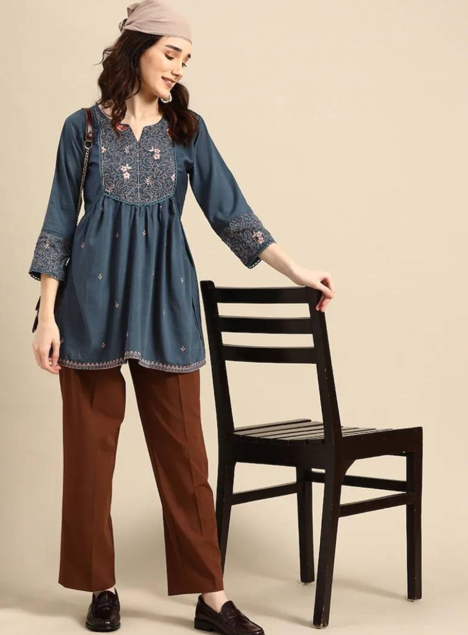 Indian Tunic Top Ethnic Kurti Teal Blue Embroidered - Etsy