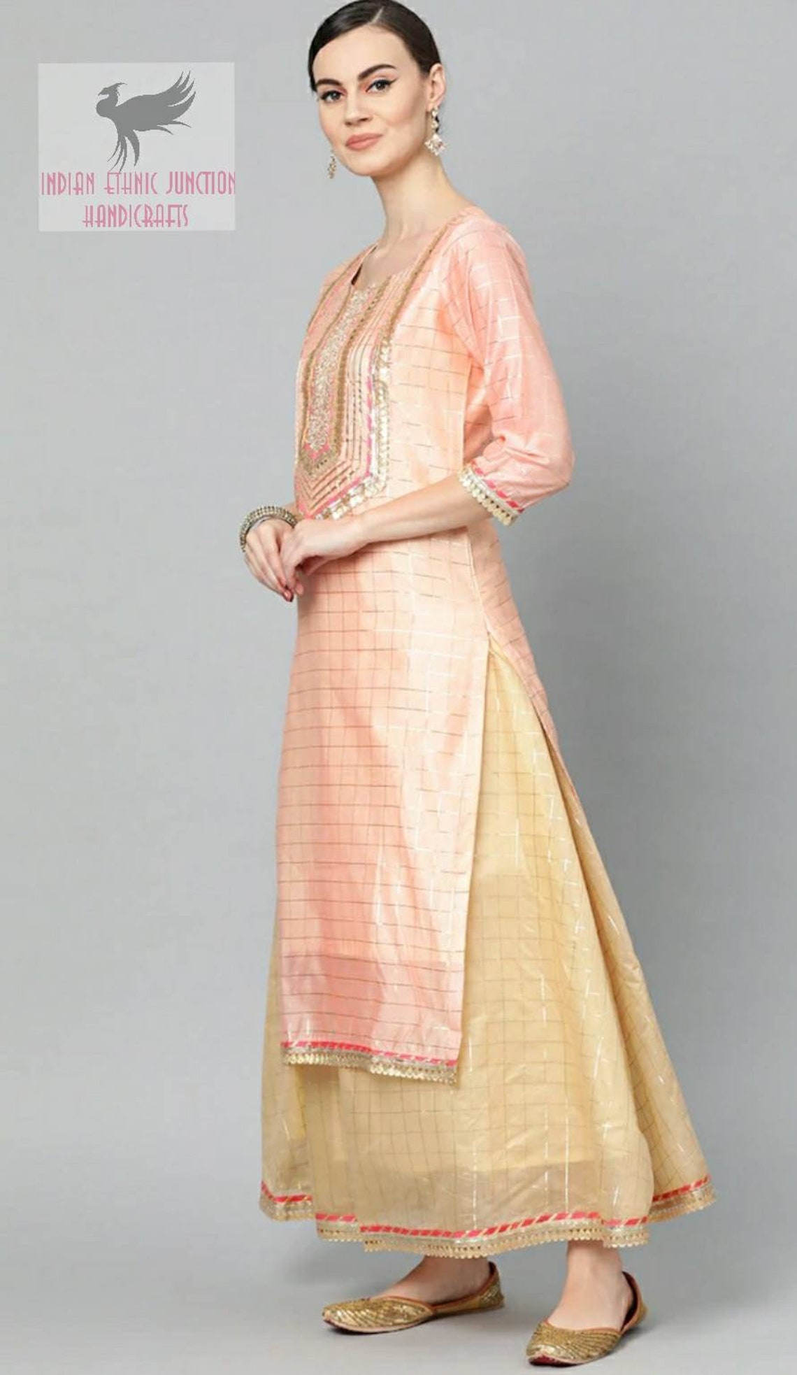 Kurta Set Peach Colour & Beige Self Design Kurta with Skirt | Etsy