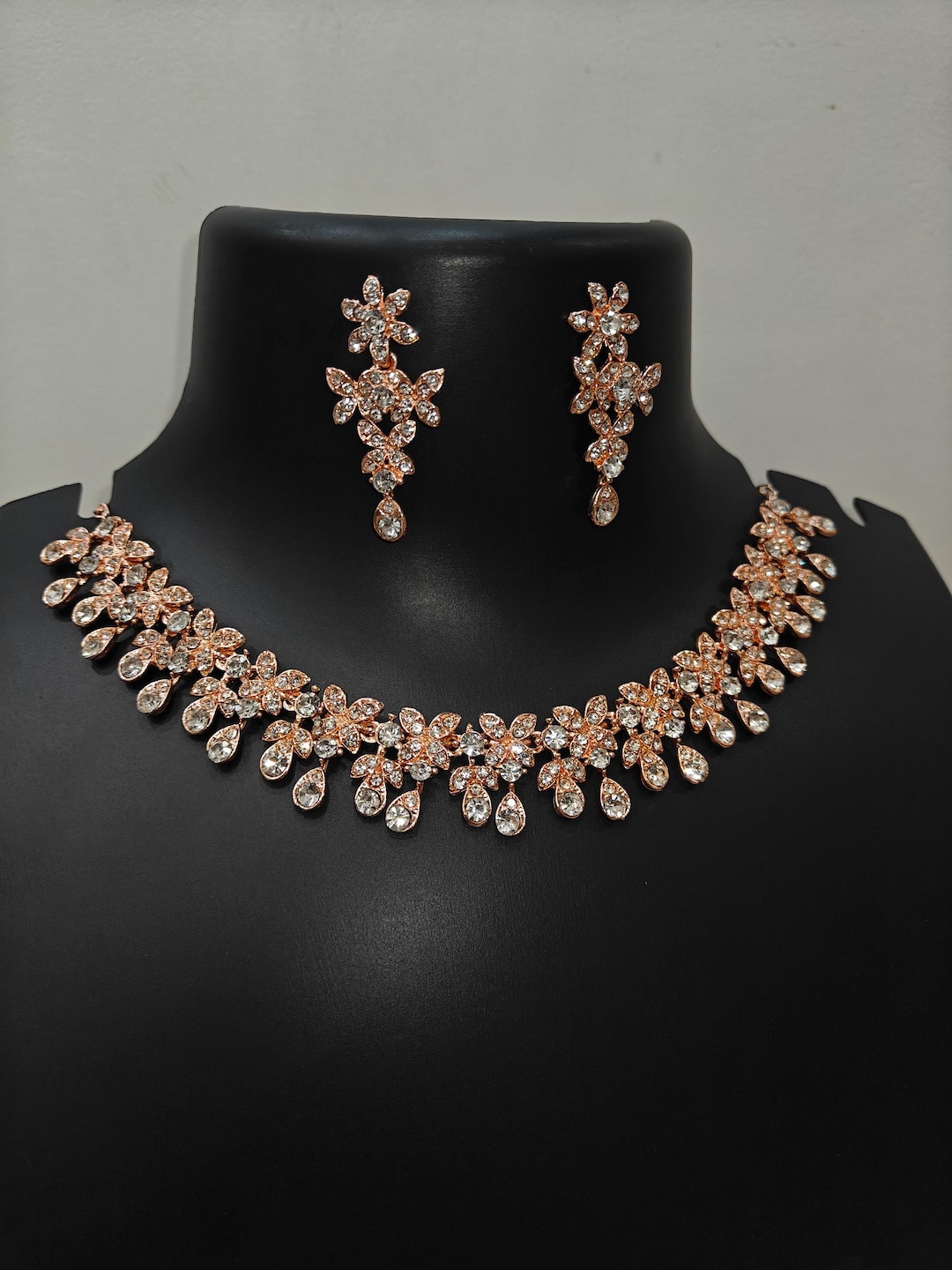Delicate Choker Necklace Set, CZ Chokr, Indian Jewelry, Indian Necklace ...