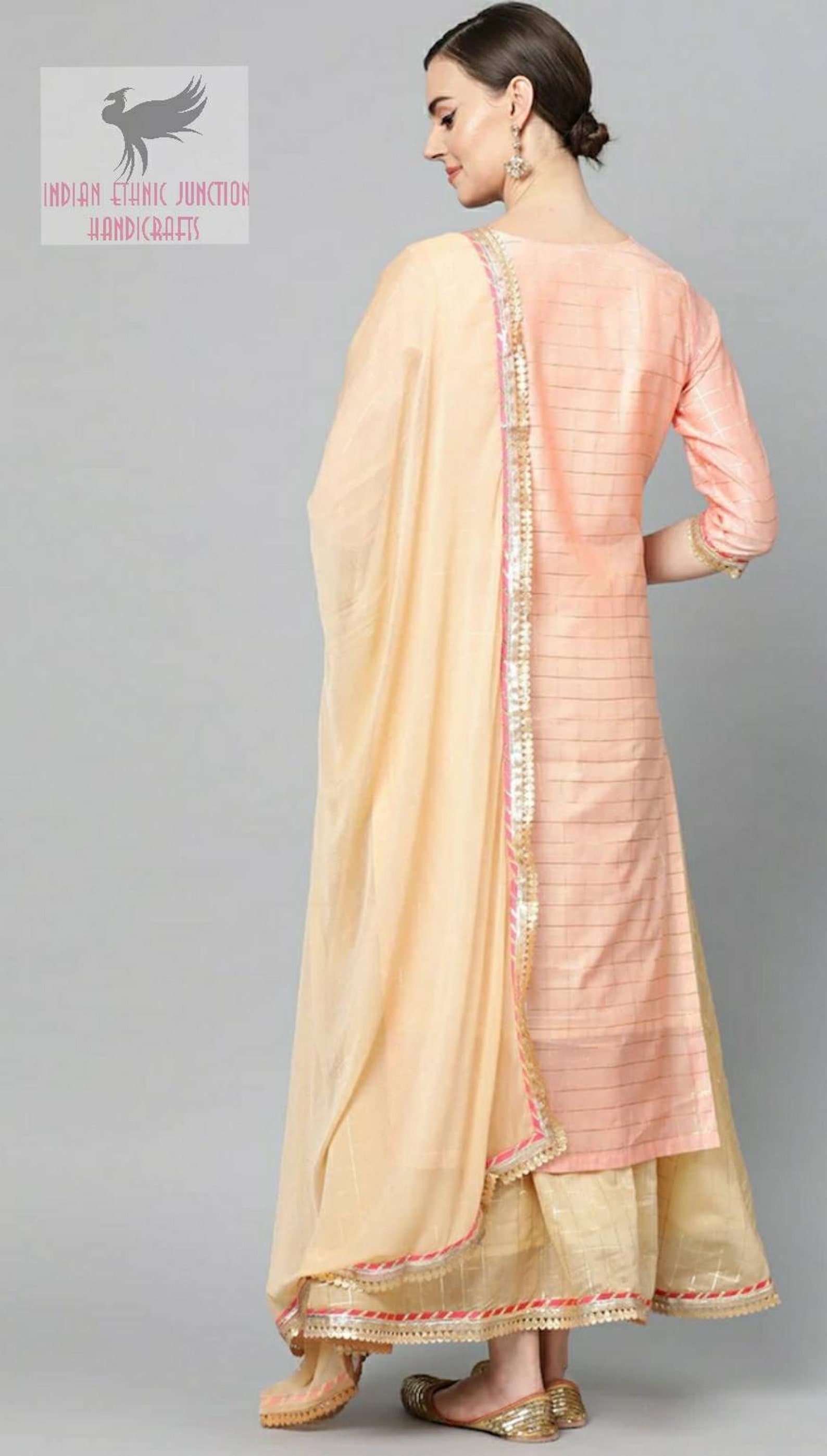 Kurta Set Peach Colour & Beige Self Design Kurta with Skirt | Etsy