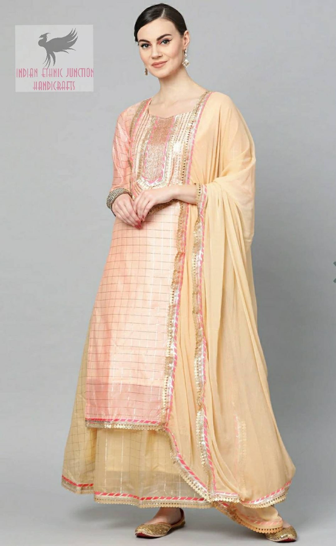 Kurta Set Peach Colour & Beige Self Design Kurta With Skirt - Etsy