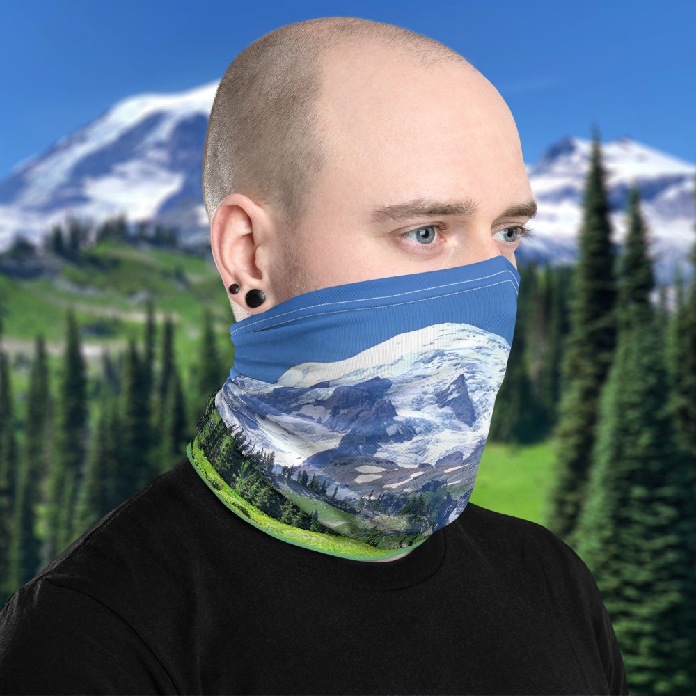 Mt. Rainier Mountain Hiking Adventure Full Face Mask Neck Gaiter ...