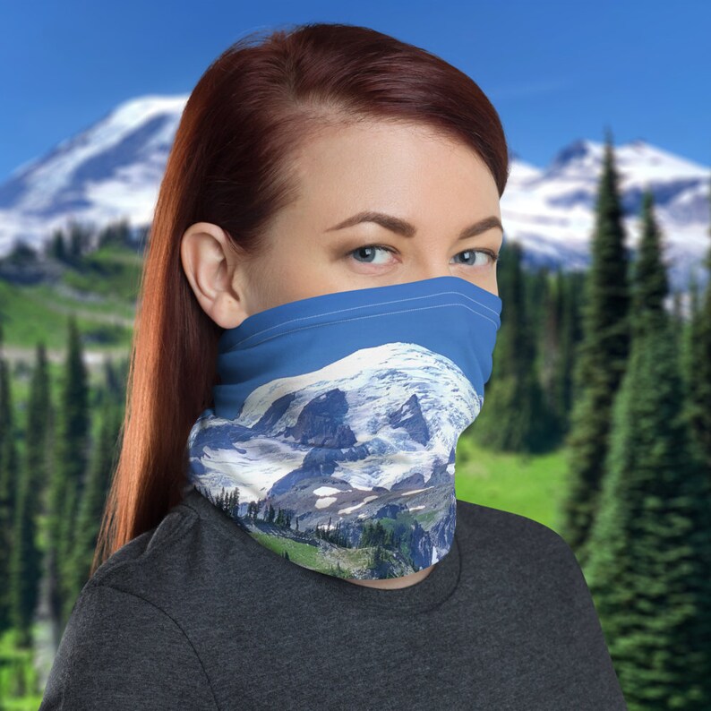 Mt. Rainier Mountain Hiking Adventure Full Face Mask Neck Gaiter ...