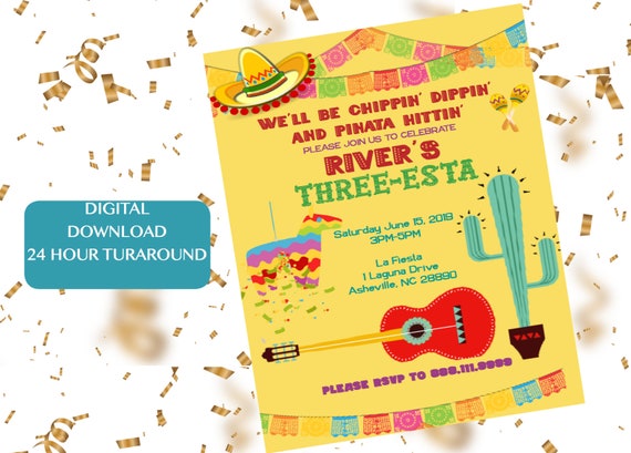 Three-esta Birthday Party Invitation DIGITAL FILE | Etsy