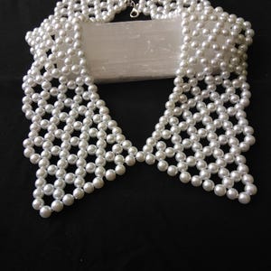 Beige Beaded Pearl Collar Vintage Jewel, Bridal Necklace Pointed Shape ...