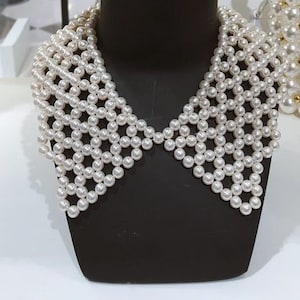 Beige Beaded Pearl Collar Vintage Jewel, Bridal Necklace Pointed Shape ...
