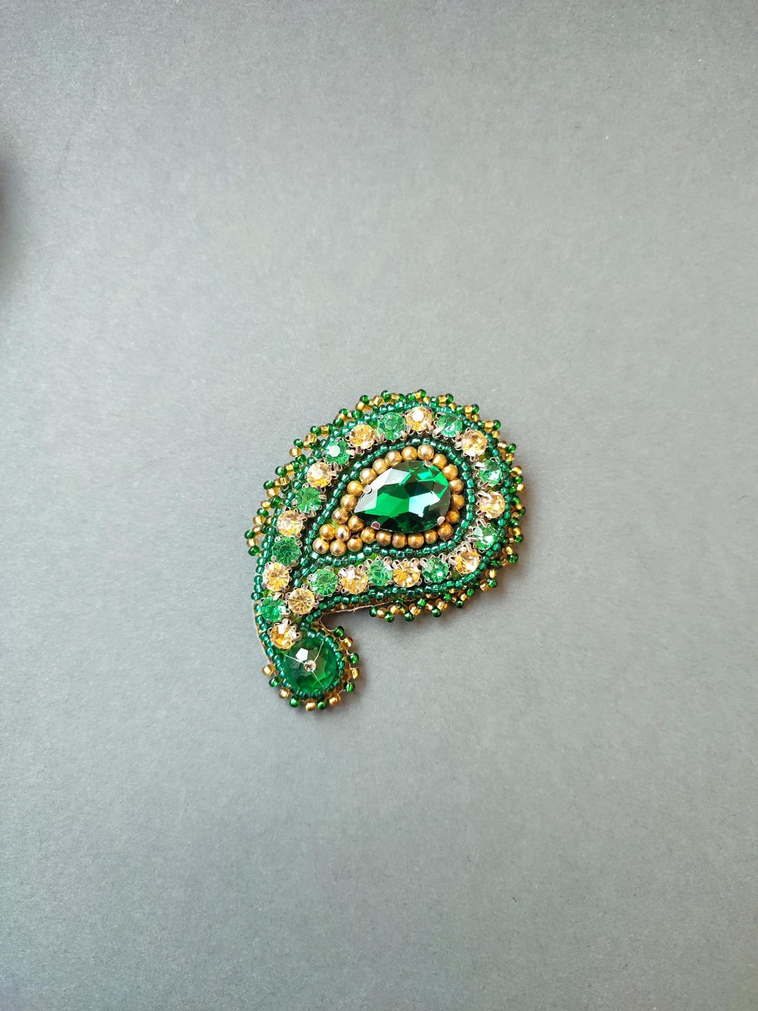 Emerald Turkish Cucumber Embroidery Brooch Beaded Handmade Pin for ...