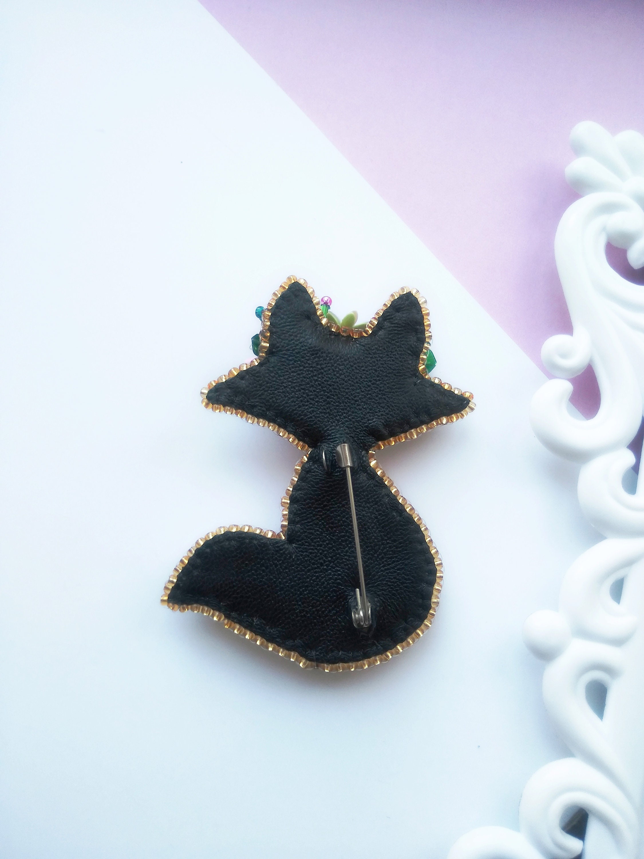 Red Fox Brooch Animal Beaded Brooch, Flower Fox Brooch, Contemporary ...
