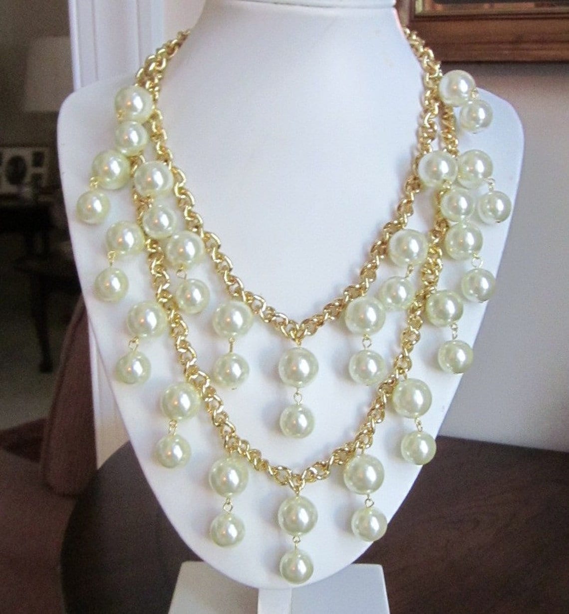 Inspired by 2 Broke Girls Pearl Necklace White Beaded Collar Bridal ...
