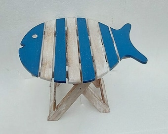 Unusual Folding Rustic Fish Table Blue Grey White Shabby Chic Table ...