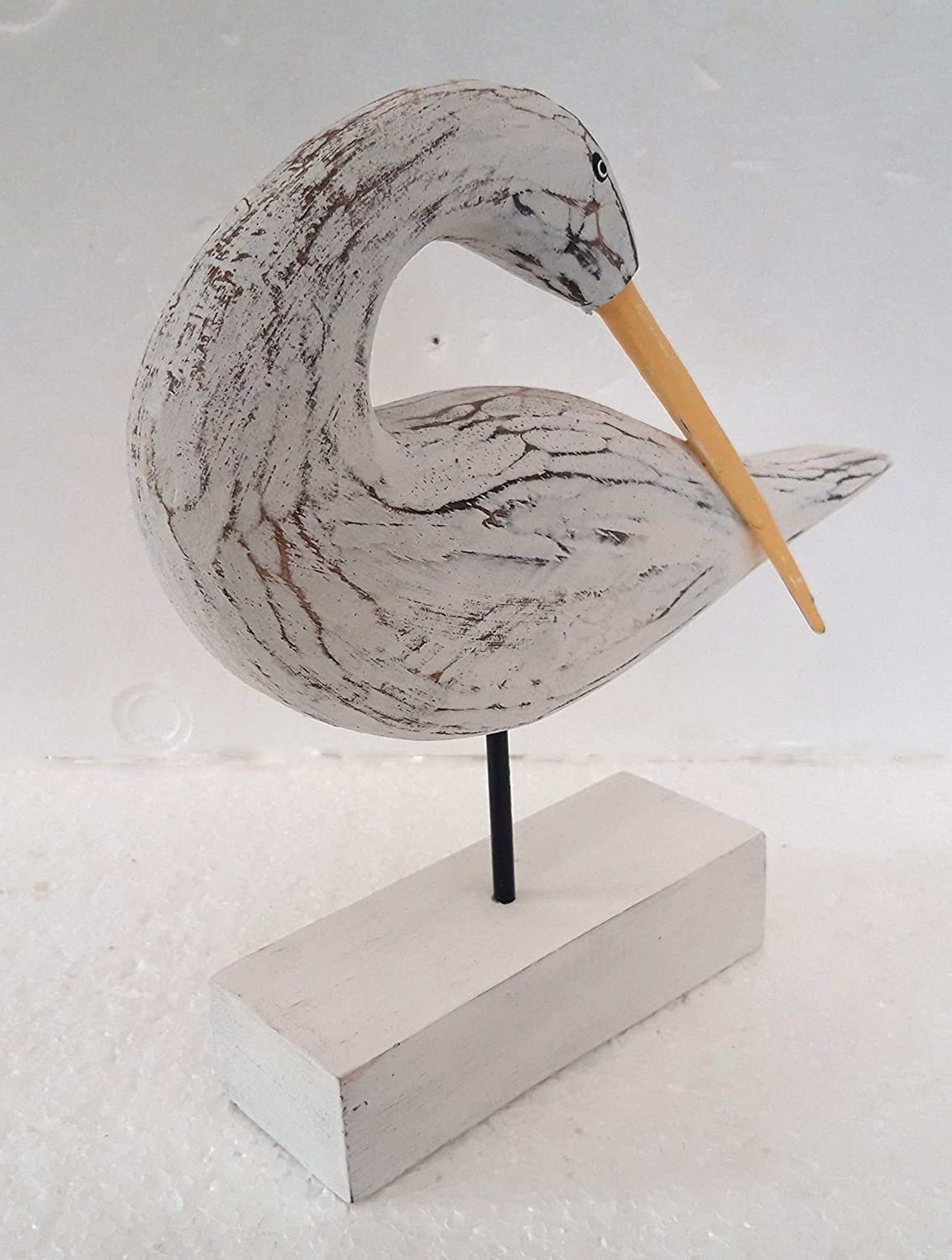 Unusual Wooden Egret Painted White Wading Bird Shabby Chic Seaside ...