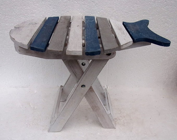 Unusual Folding Rustic Fish Table Blue Grey White Shabby Chic Table ...