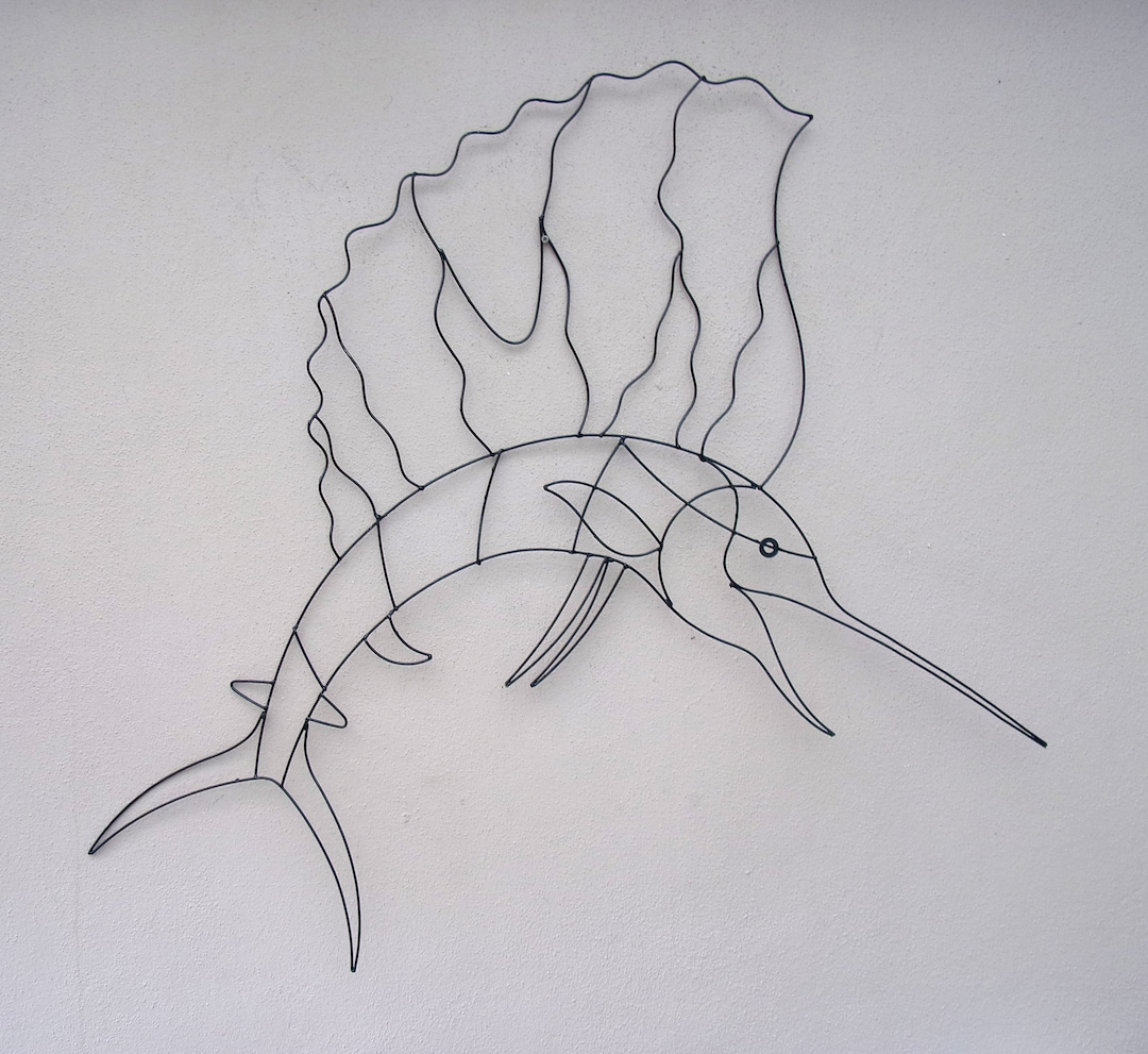 Unusual Hand Made Sword Fish Abstract Wall Art Black Metal Sail Fish ...