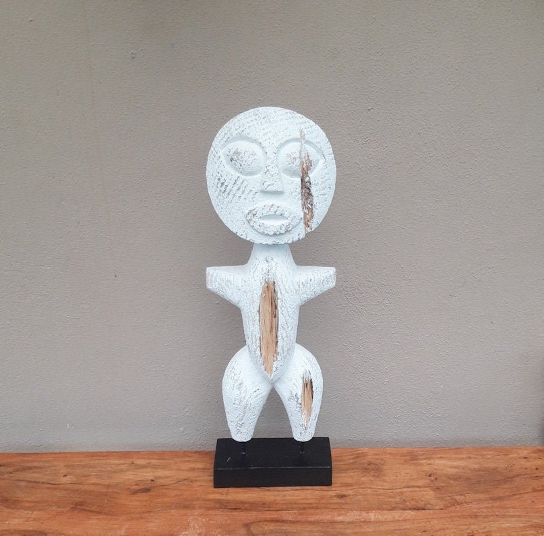 Tiki Man Statue Abstract Large Hand Carved Polynesian Tiki Native ...