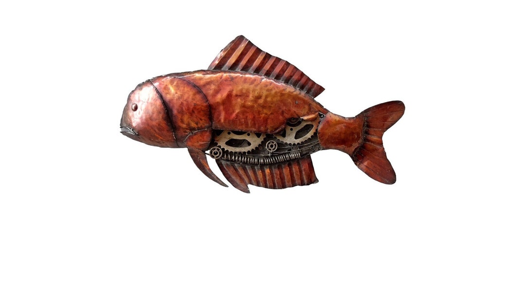Steam Punk Giant 3D Metal Wall Fish Art Unusual Robot Fish Wall Art ...