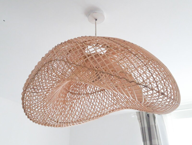 Kurakura Wave Rattan Lamp Shade Unusual Giant Ethnic Bali Boho - Etsy UK