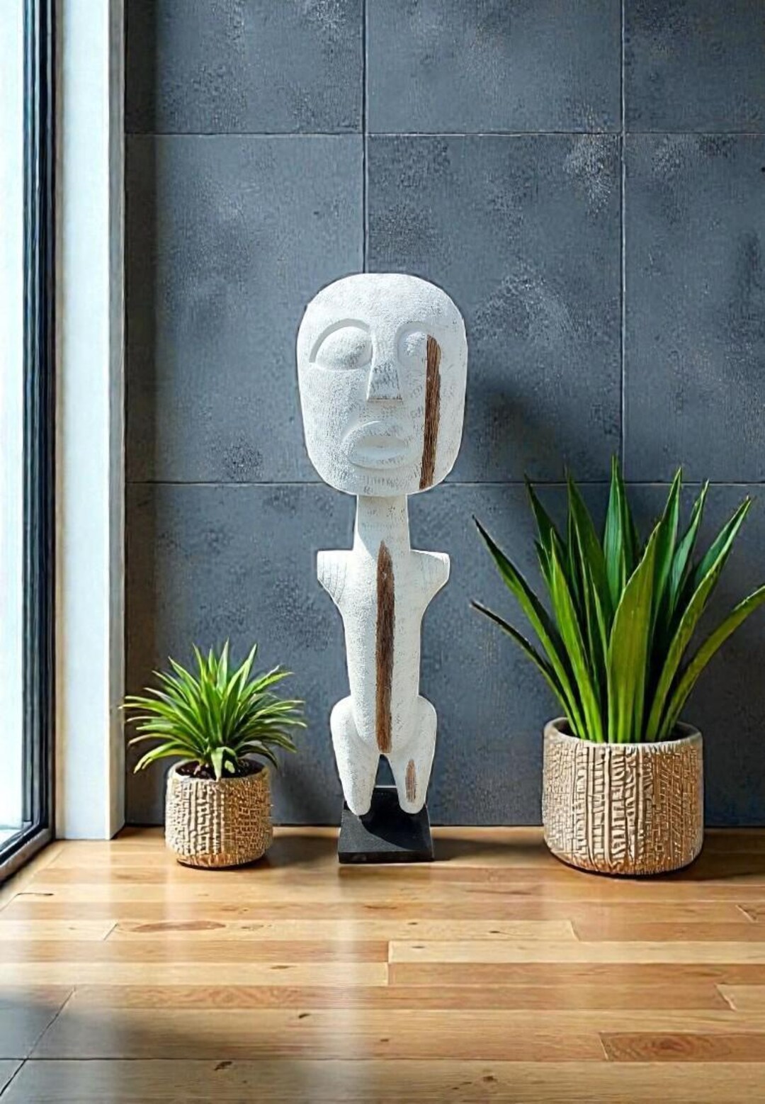 Giant Tiki Man Statue Abstract Large Hand Carved Life Size Polynesian ...