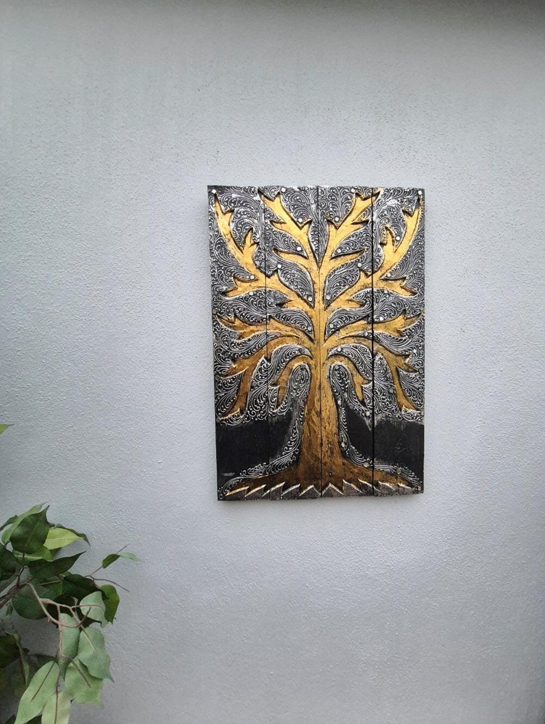 Rustic Tree of Life Wall Art Large Gold Silver Mirror Tree of Life Wall ...